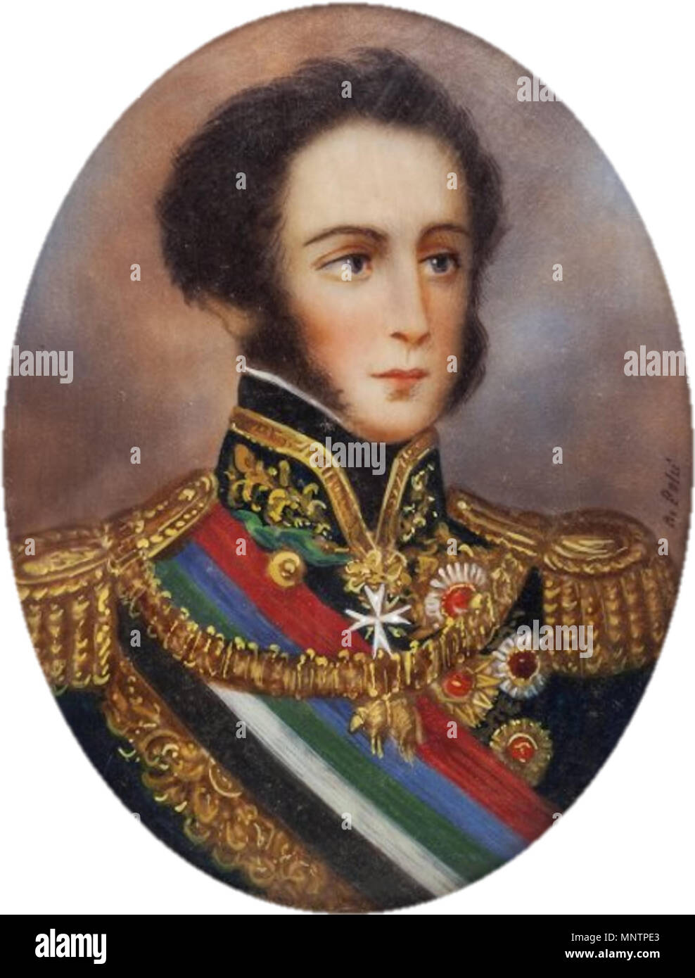 . English: King Michael I of Portugal, in a 19th-century miniature on ...