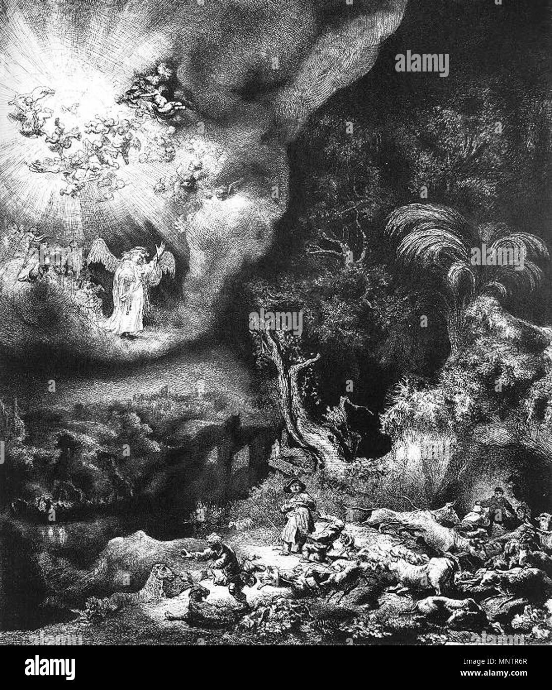 The Angel Appearing to the Shepherds 1634. 1050 Rembrandt - The Angel ...