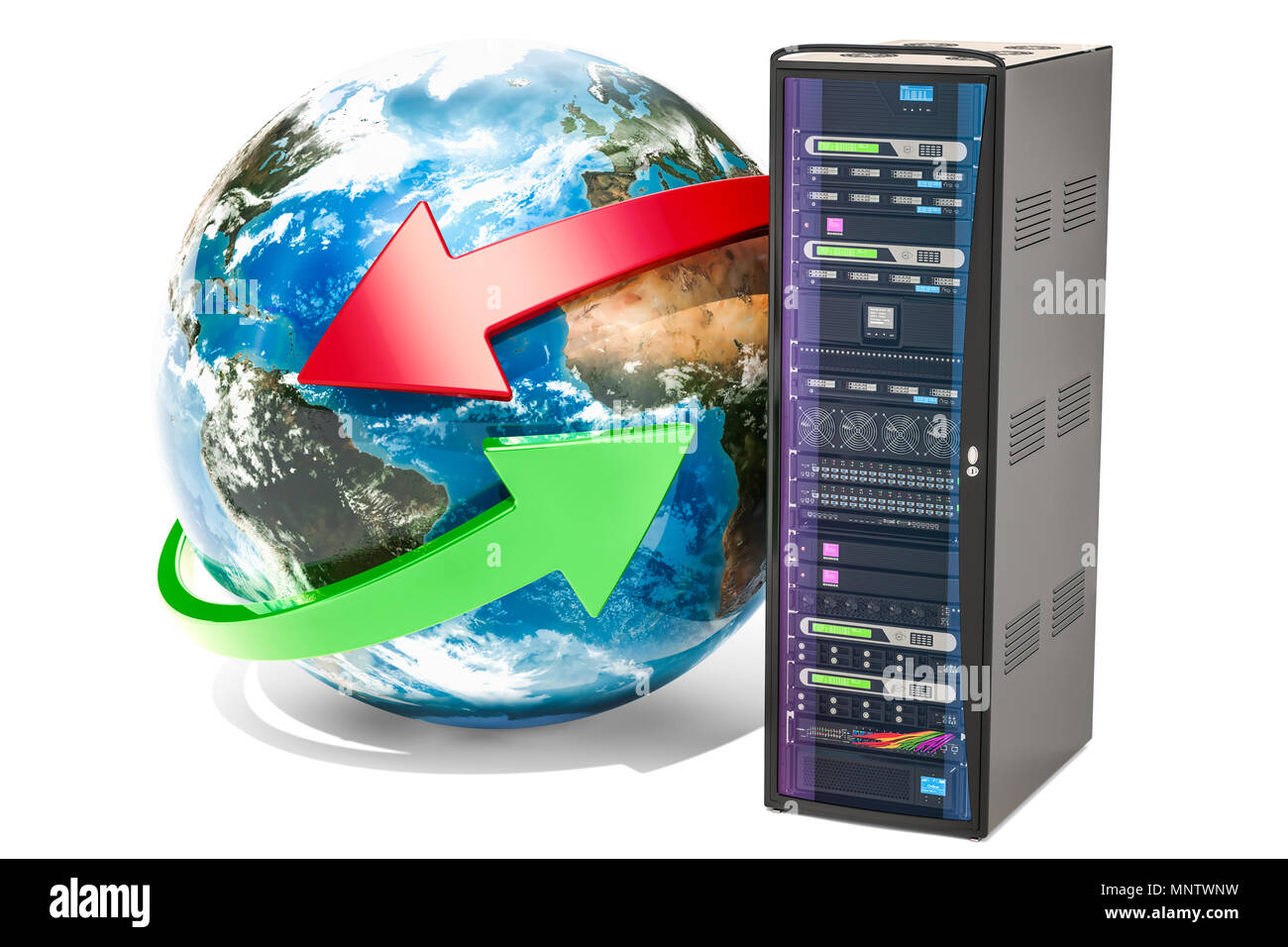 Earth Globe with server rack. Global network concept, 3D rendering ...
