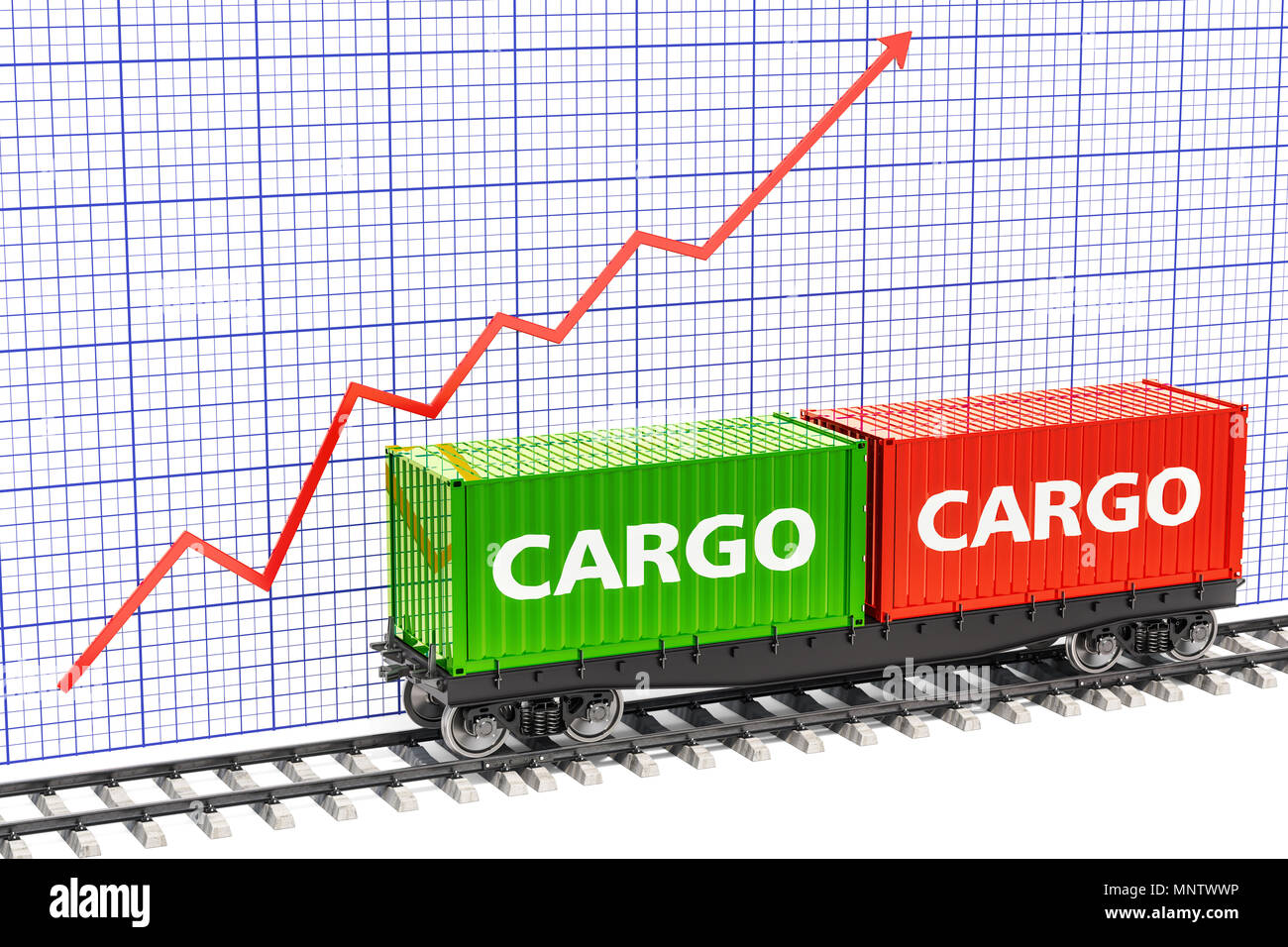 Growth of freight traffic concept. Freight train with cargo containers ...