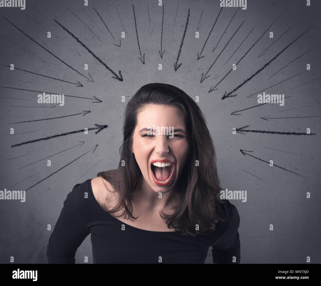 A teenage student girl under pressure while making happy face ...