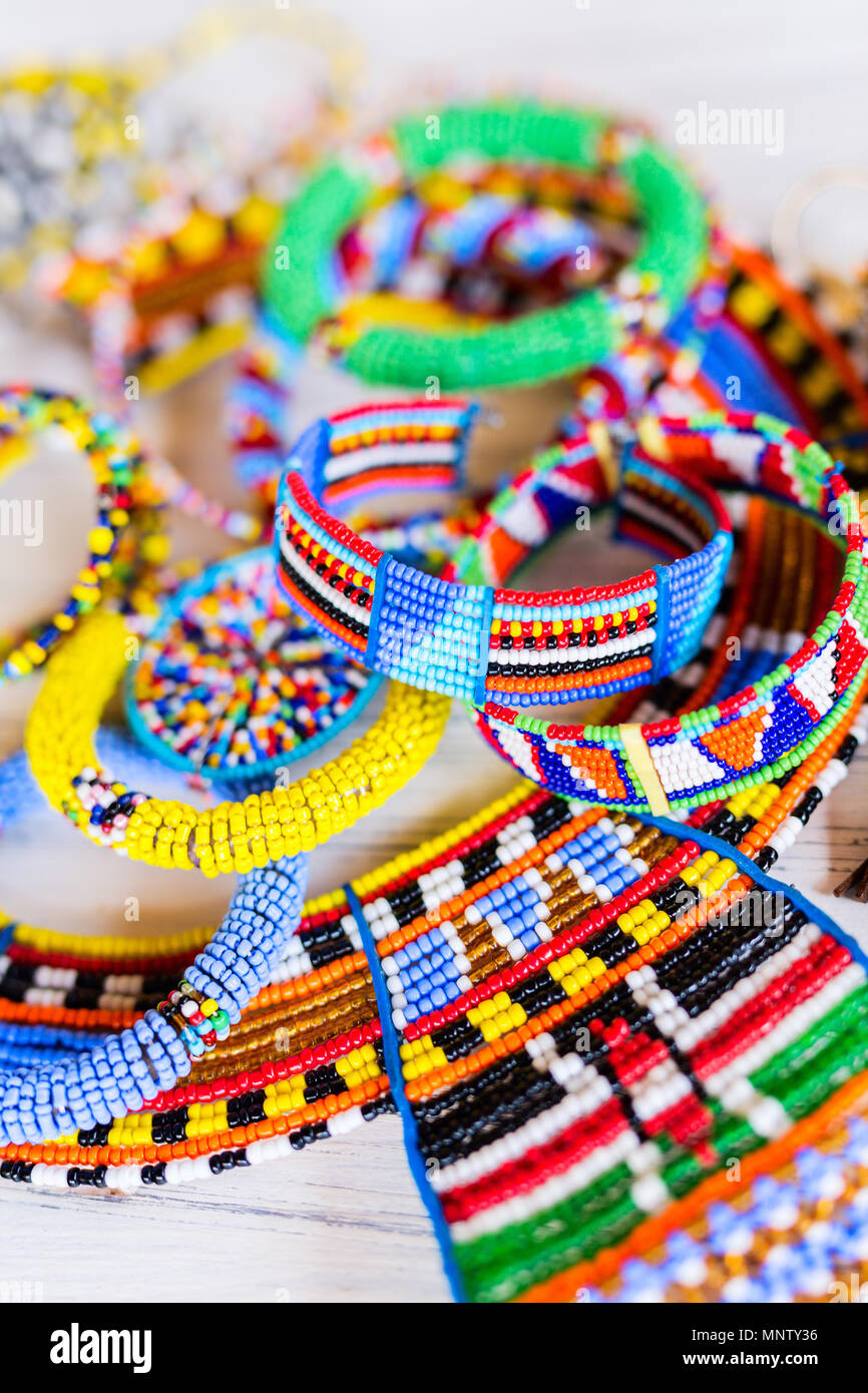 Colorful traditional jewelry of Masai tribe Stock Photo - Alamy
