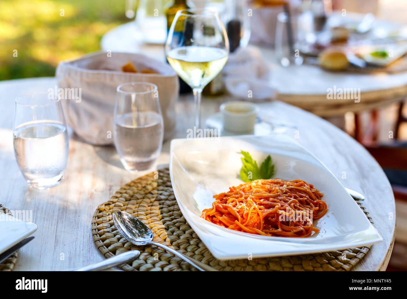 Delicious spaghetti served for lunch at luxury resort or restaurant ...