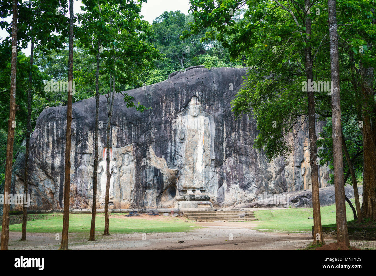 Buduruwagala temple with well preserved carvings on the wall in ...