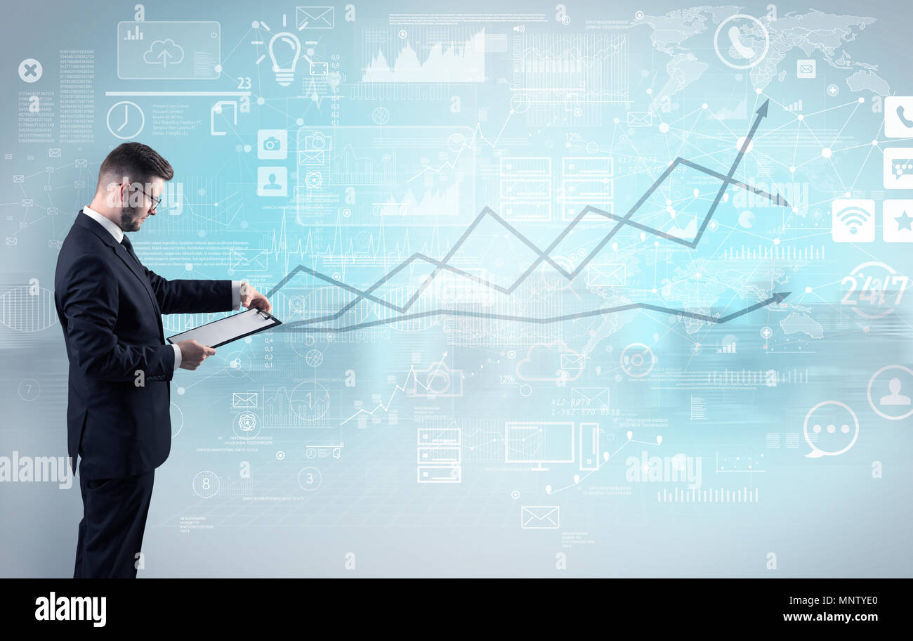 Adviser standing and presenting economical results of a global company ...