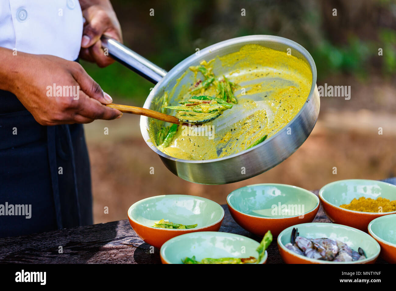 Chef making traditional Sri Lankan curry dish at cooking class Stock ...