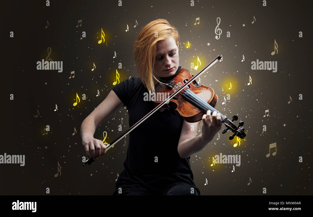Young violinist with falling musical notes wallpaper and classical ...