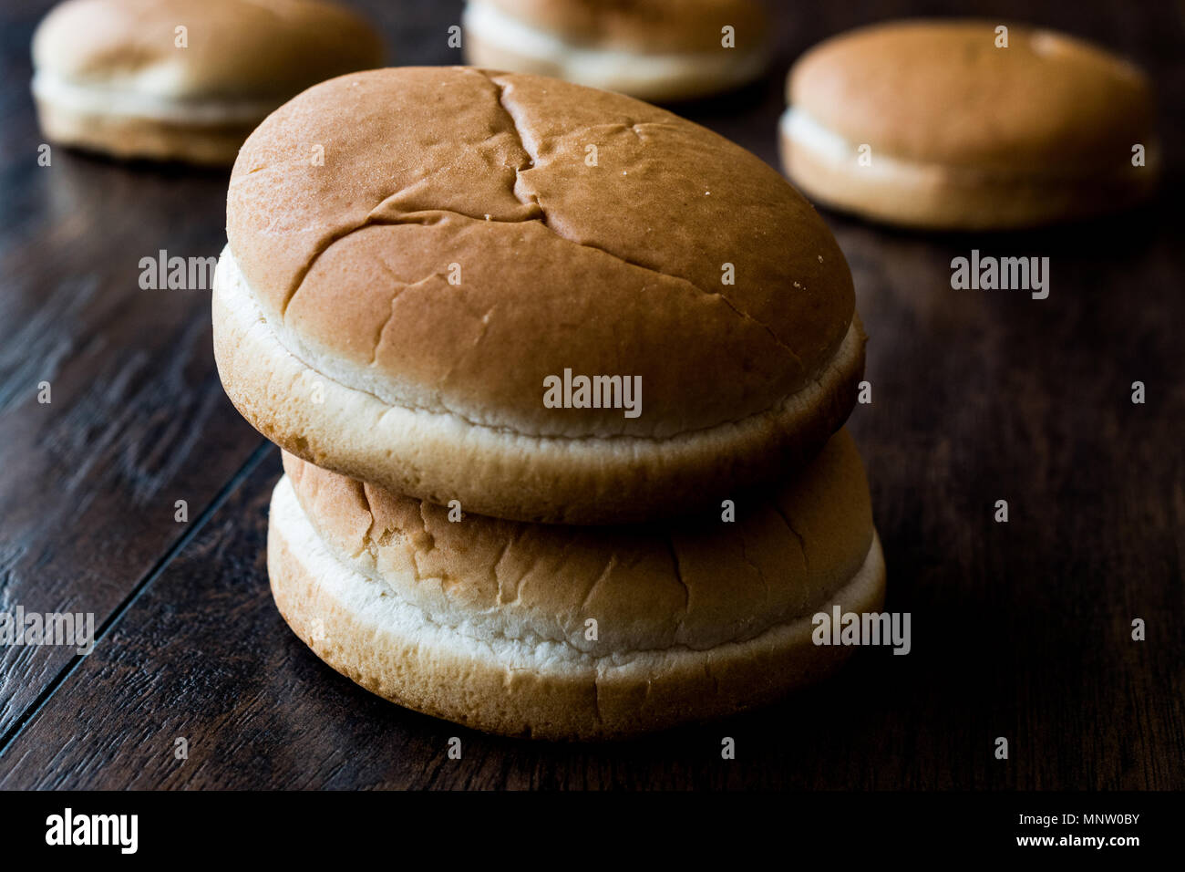 Stack of Hamburger Buns or Bread. Fast food concept Stock Photo - Alamy
