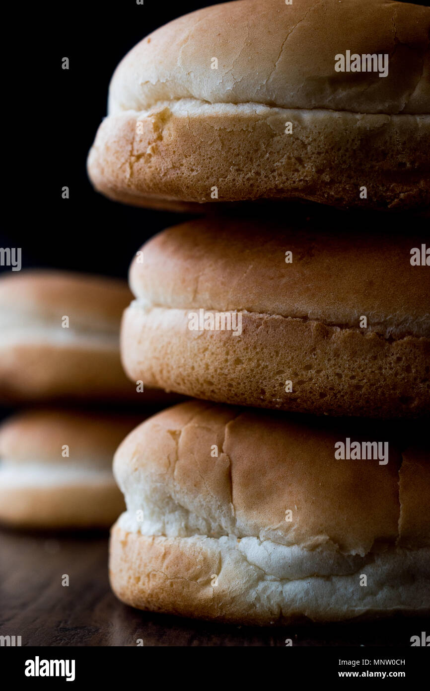 Stack of Hamburger Buns or Bread. Fast food concept Stock Photo - Alamy