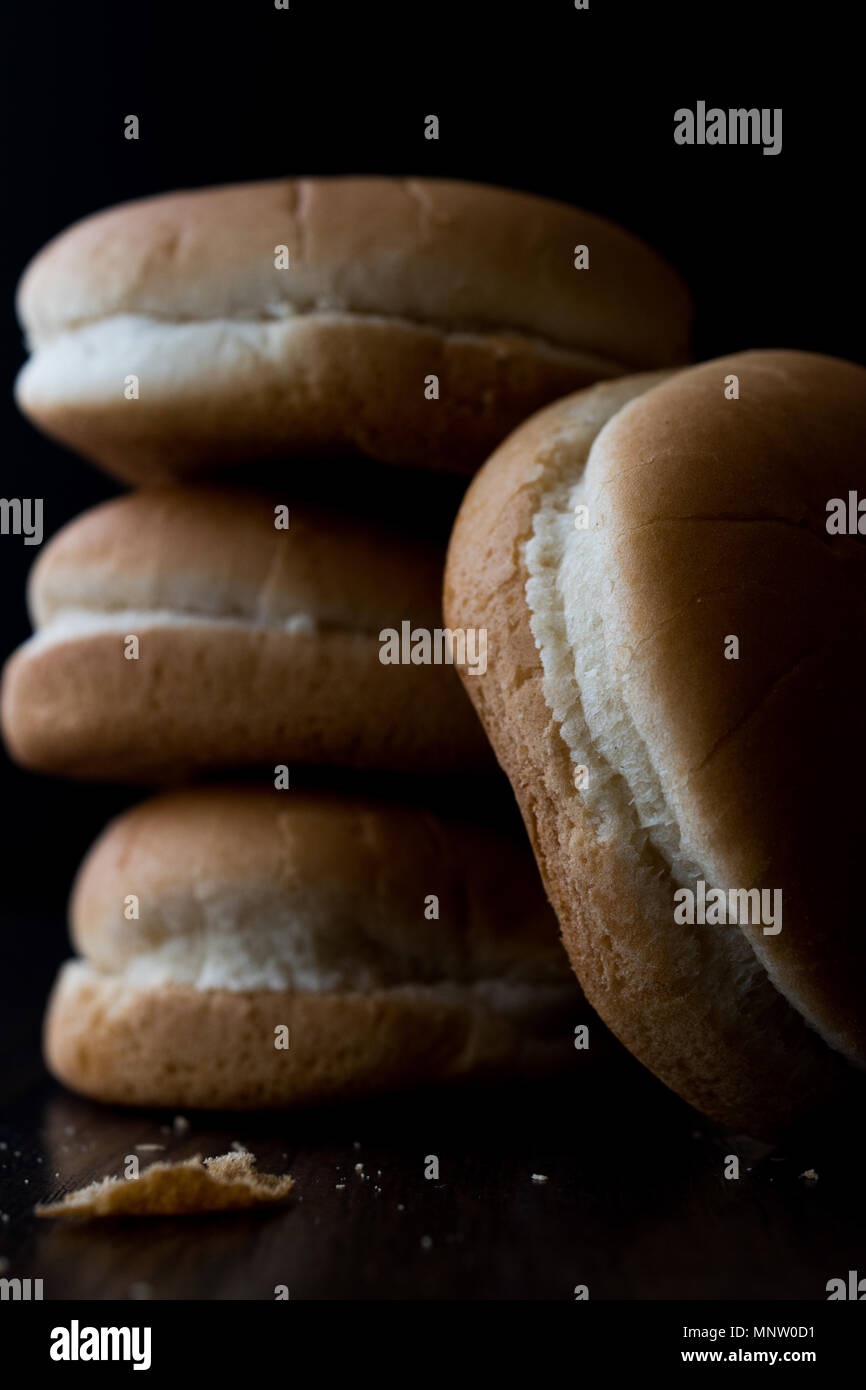 Stack of Hamburger Buns or Bread. Fast food concept Stock Photo - Alamy