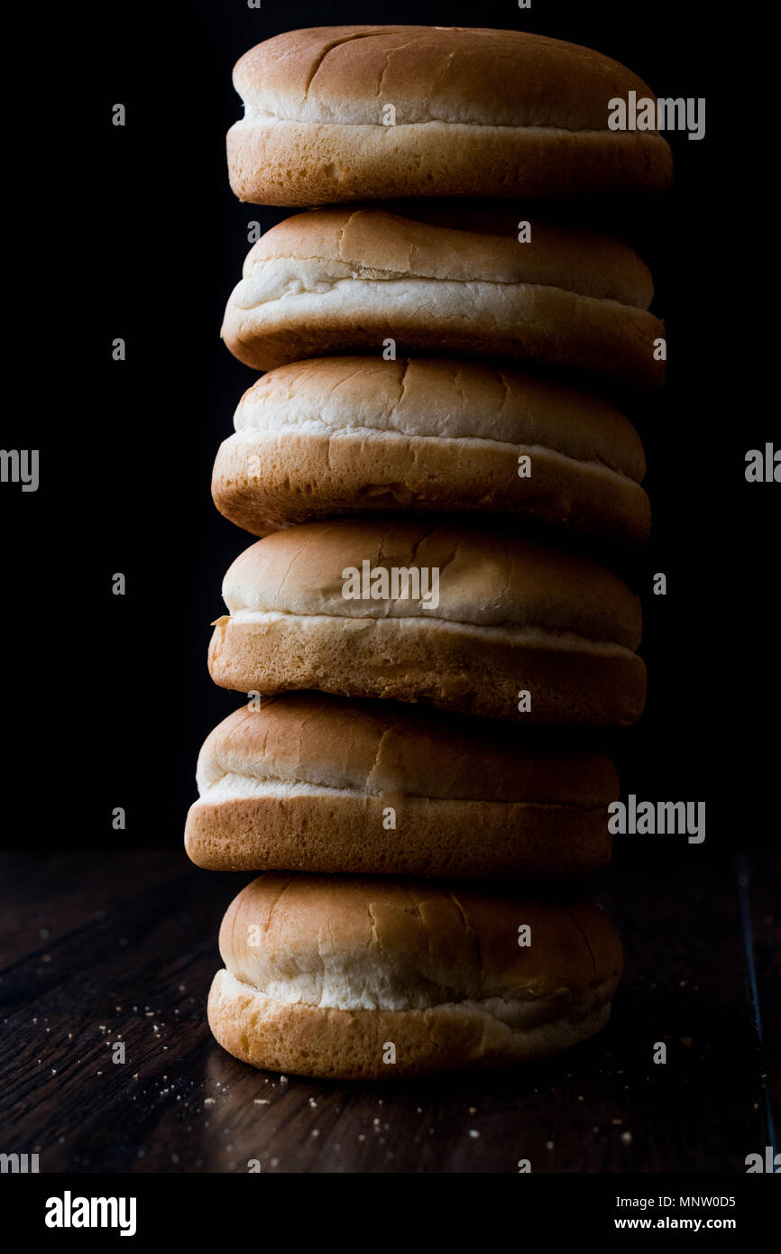 Stack of Hamburger Buns or Bread. Fast food concept Stock Photo - Alamy