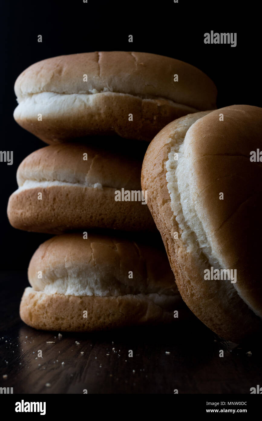 Stack of Hamburger Buns or Bread. Fast food concept Stock Photo - Alamy