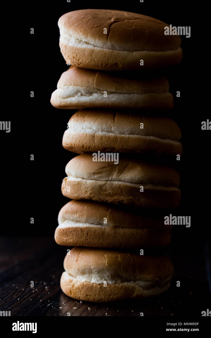 Stack of Hamburger Buns or Bread. Fast food concept Stock Photo - Alamy