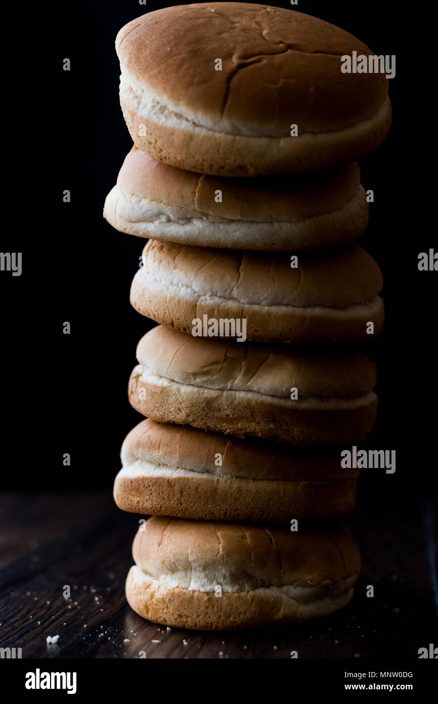 Stack of Hamburger Buns or Bread. Fast food concept Stock Photo - Alamy