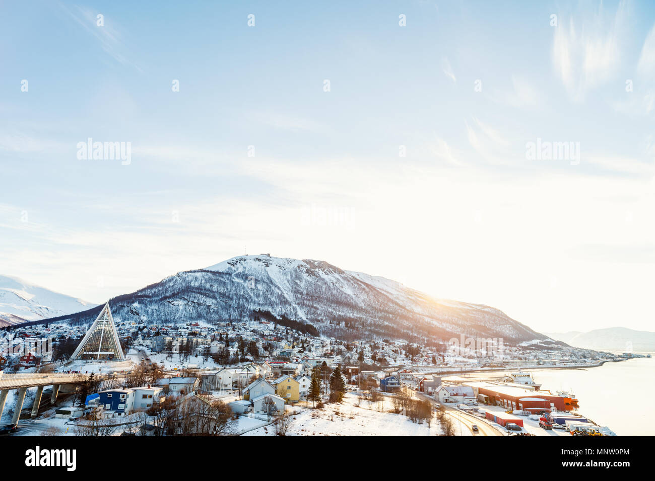 Beautiful winter landscape of snow covered town Tromso in Northern ...