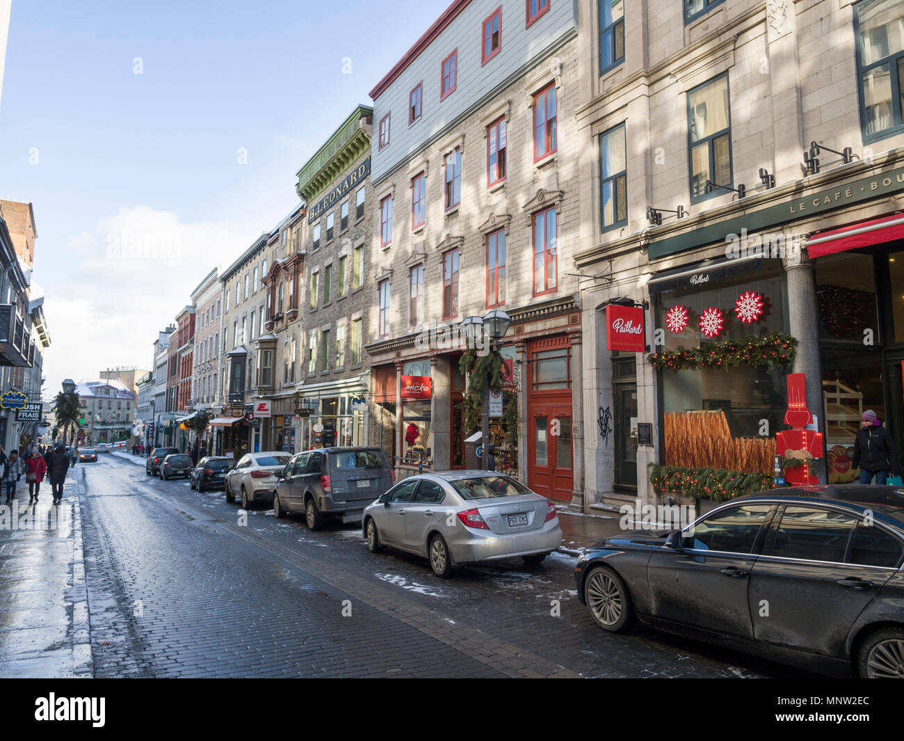 Commerical Street in Old Quebec -- winter: A line of old stone and ...