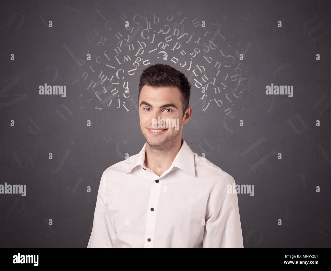 Human head with letters of the alphabet hi-res stock photography and ...