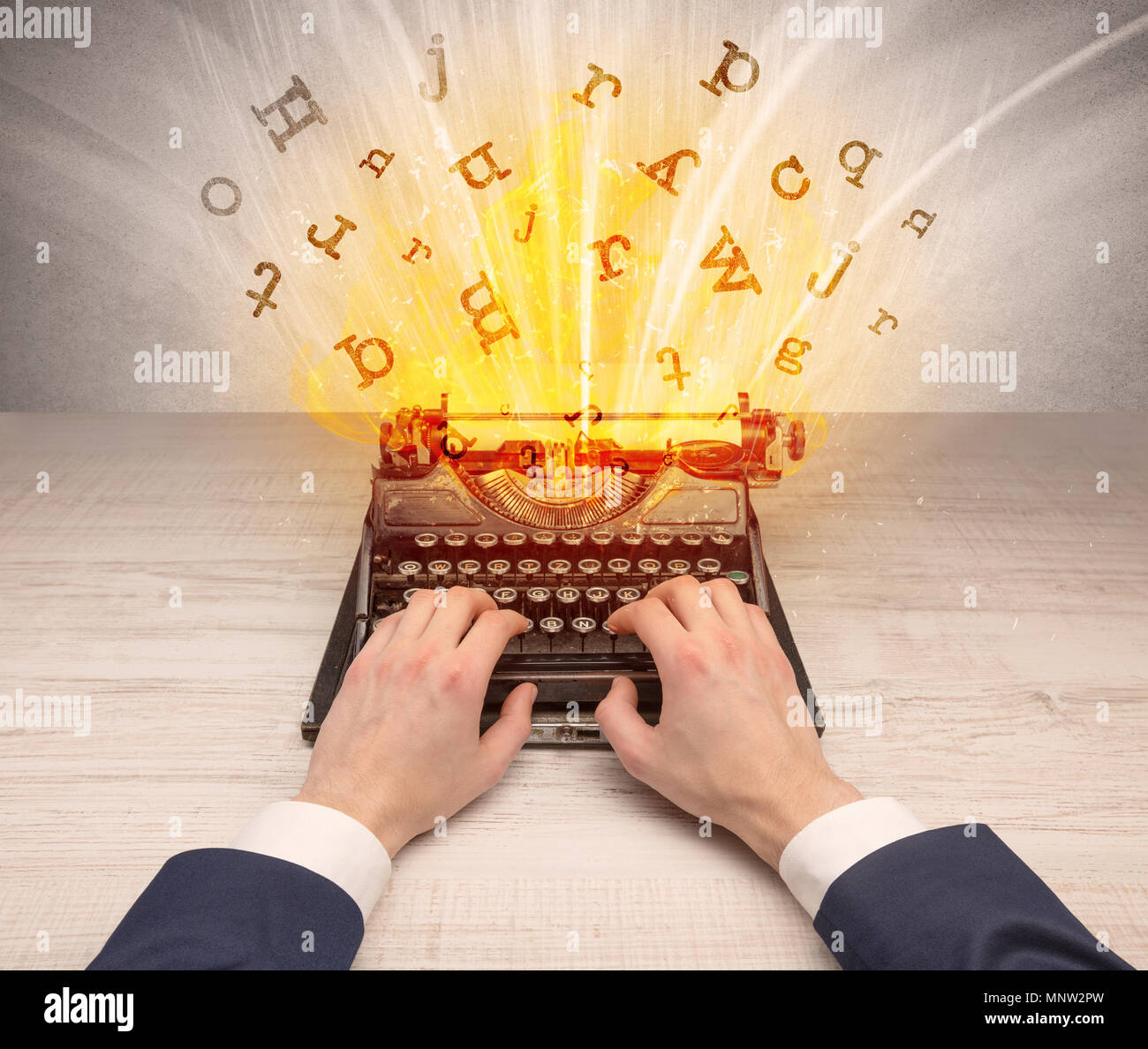 First person perspective image with exploding letters from a vintage ...