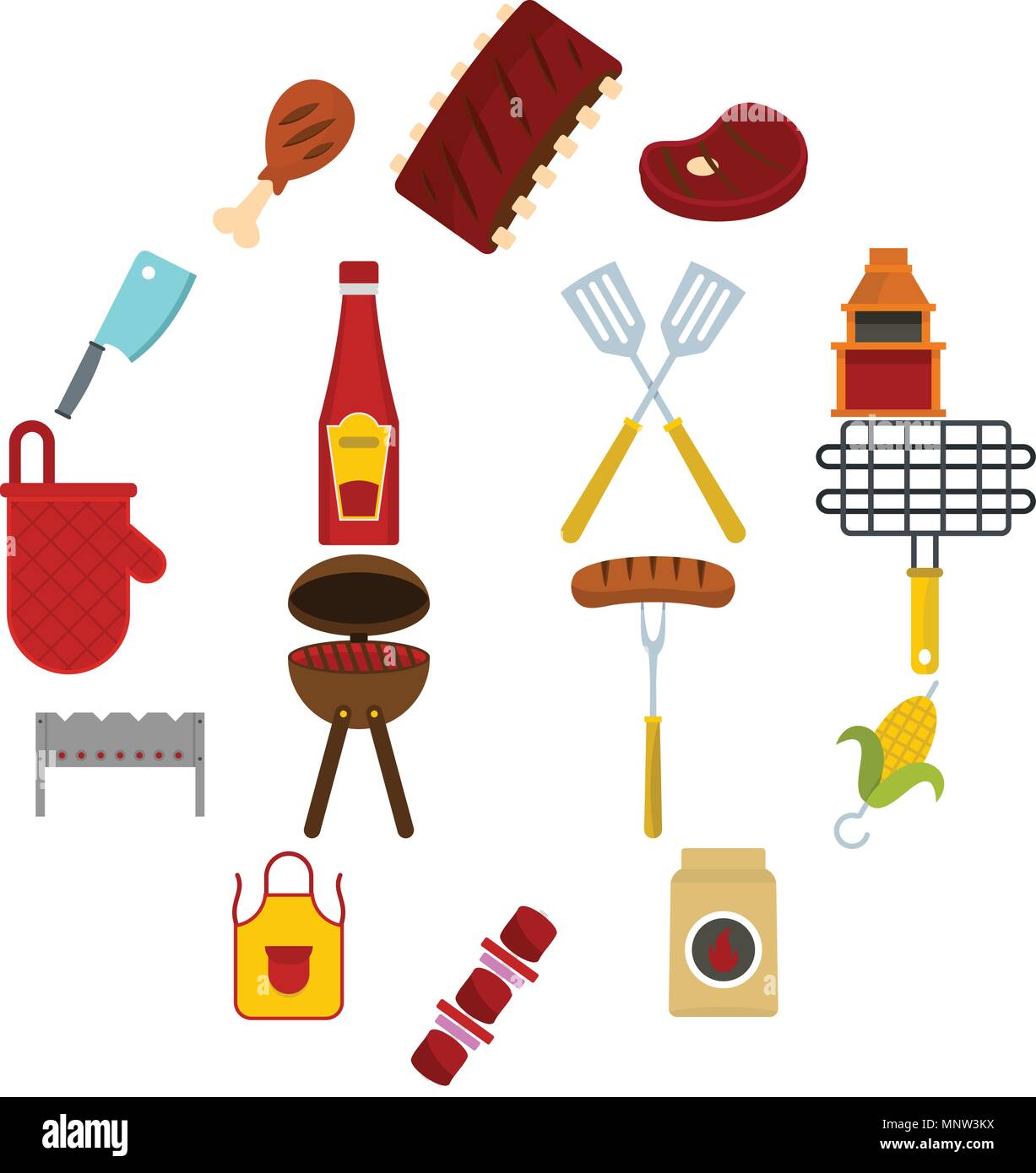 BBQ food icons set in flat style Stock Vector Image & Art - Alamy