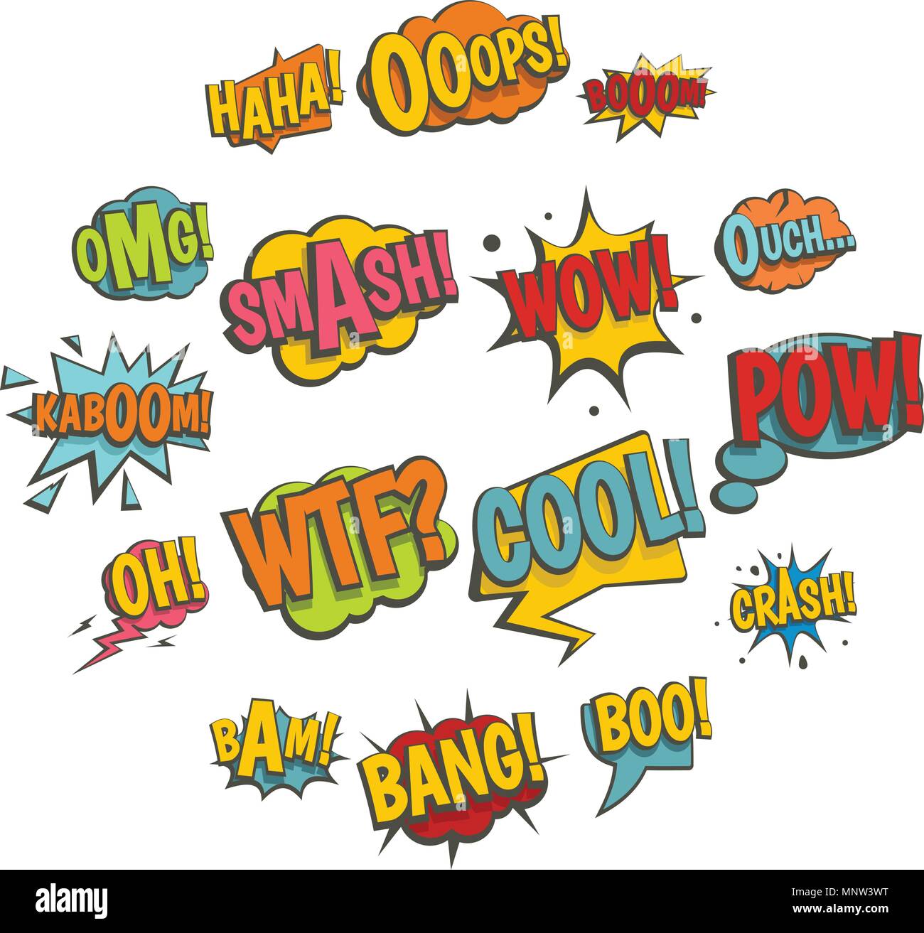Comic colored sound icons set in flat style Stock Vector Image & Art ...