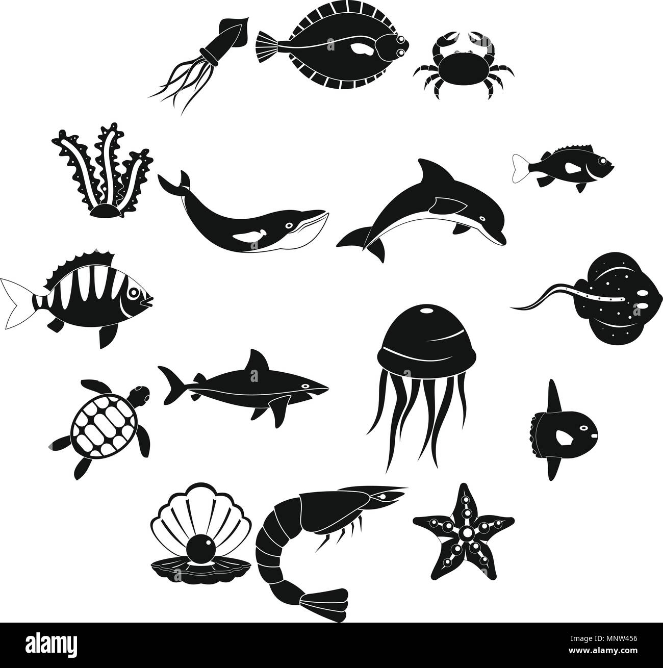 Sea animals icons set, simple style Stock Vector Image & Art - Alamy