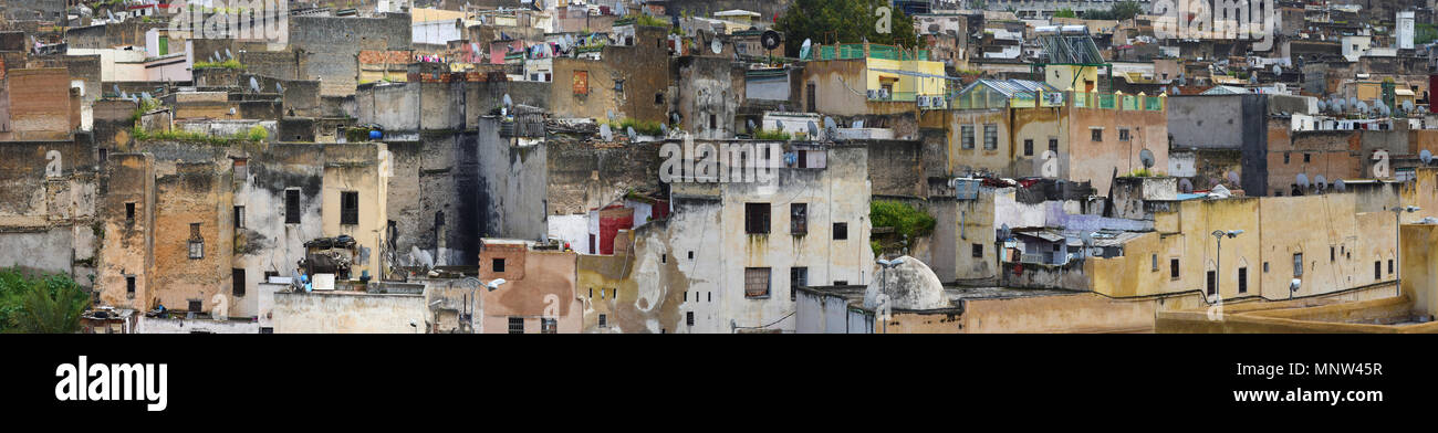 Panorama of the wall of the ancient buildings of the medina of Fez ...