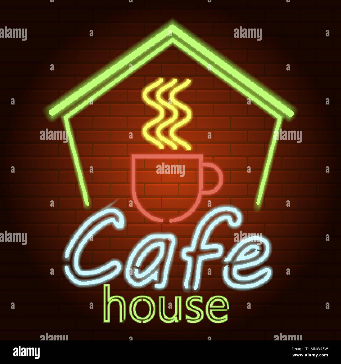 Cafe house neon light icon, realistic style Stock Vector Image & Art ...