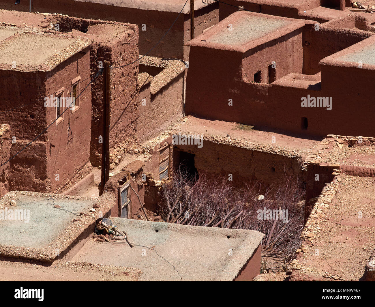 Traditional Moroccan clay houses, standing tightly with each other: in ...