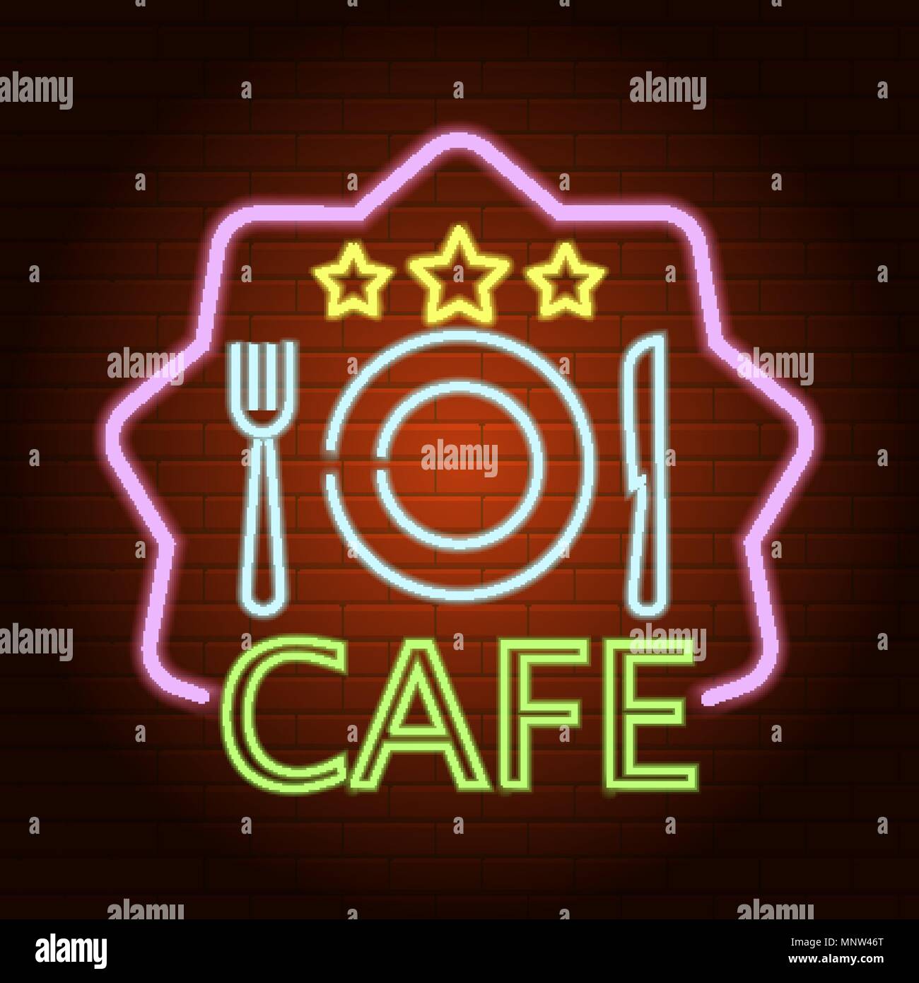 Breakfast cafe neon light icon, realistic style Stock Vector Image ...