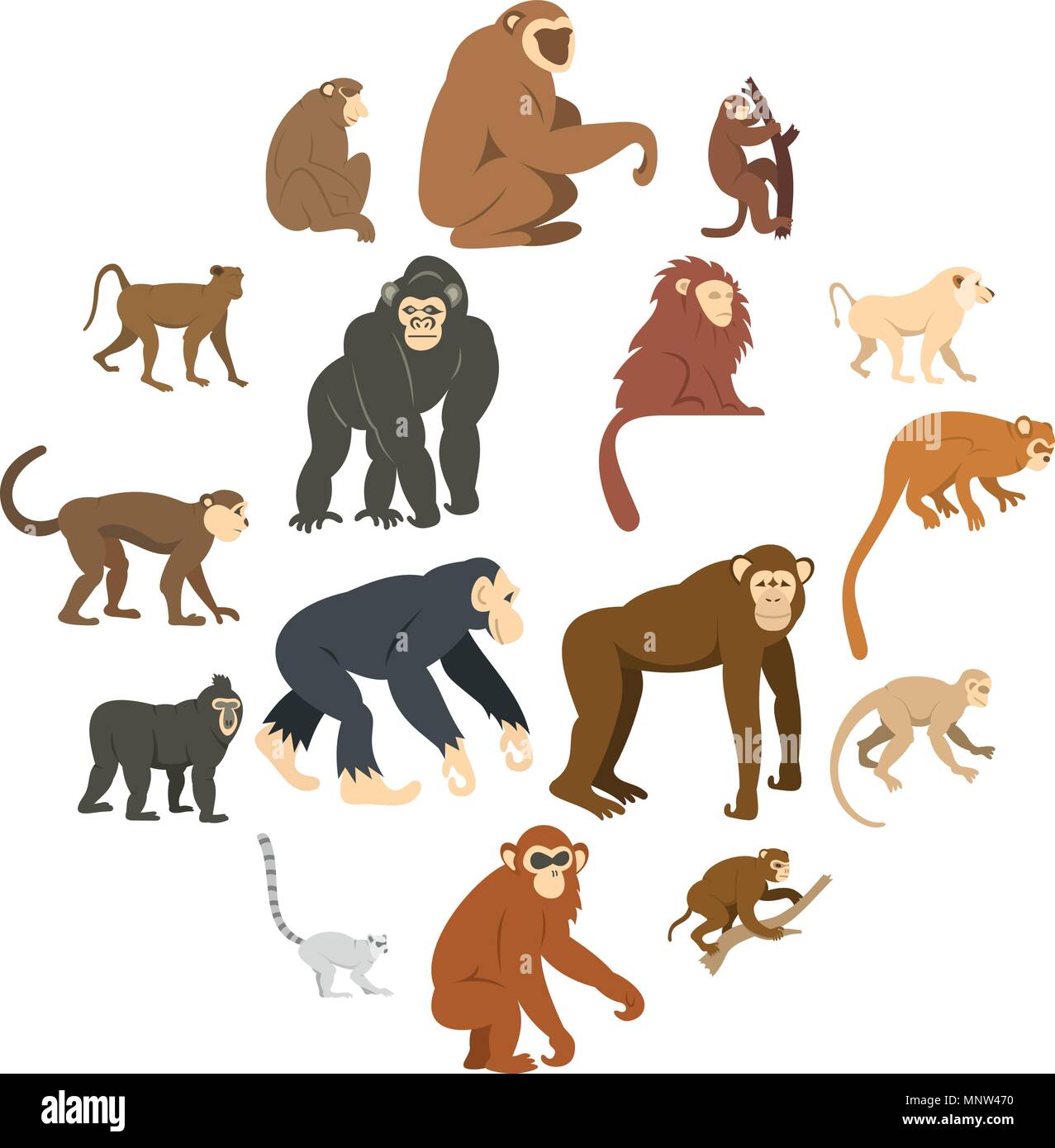 Monkey types icons set in flat style Stock Vector Image & Art - Alamy
