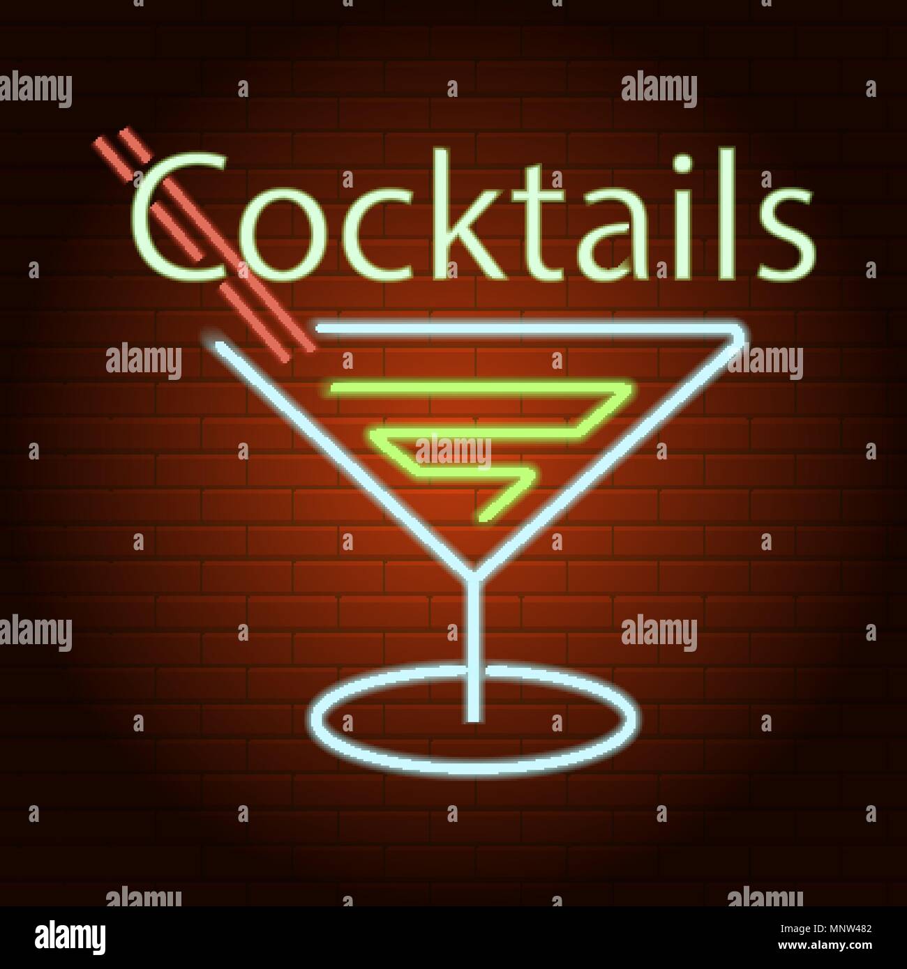 Cocktails logo neon light icon, realistic style Stock Vector Image ...