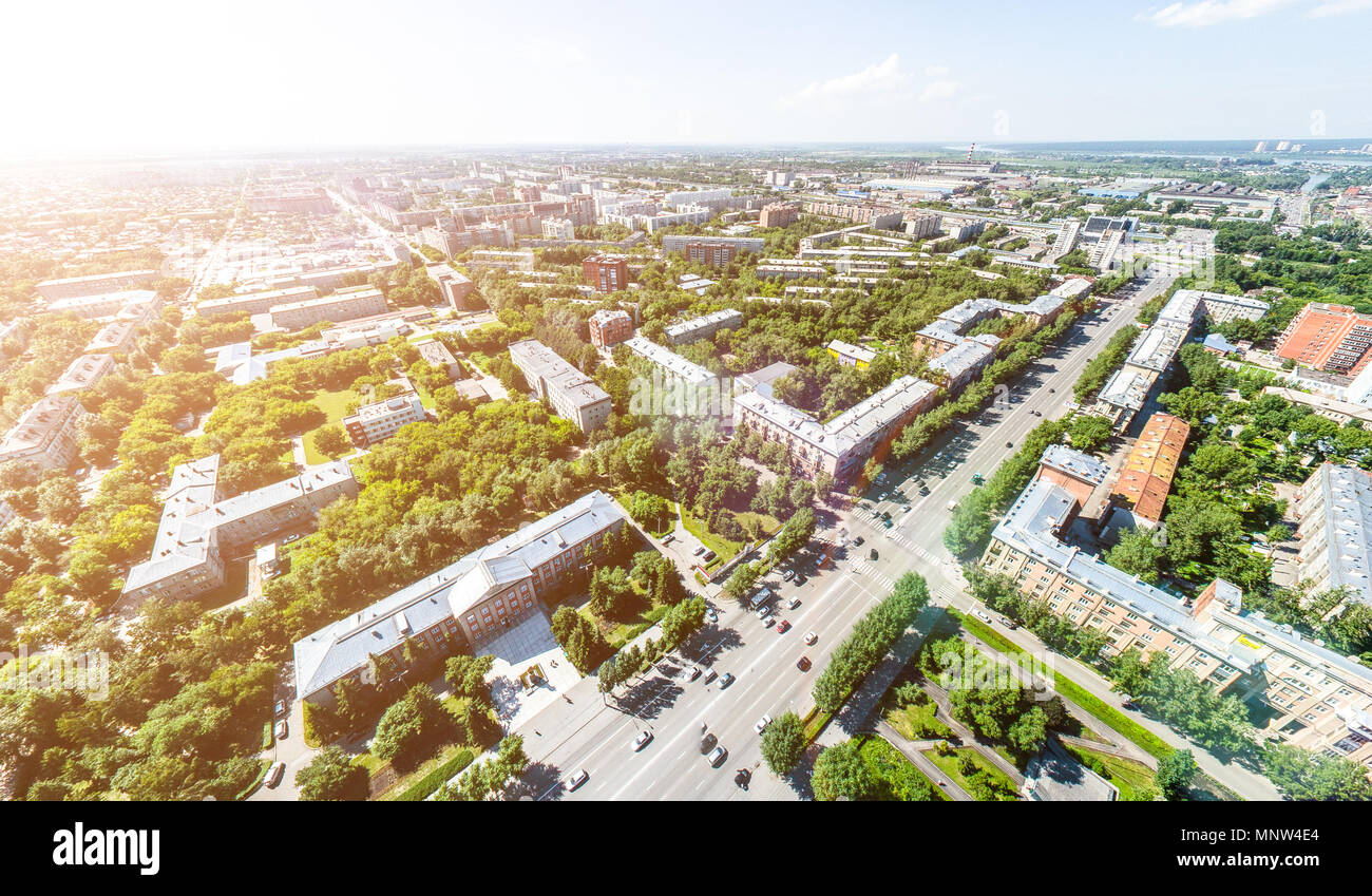 Aerial city view with roads, houses and buildings Stock Photo - Alamy