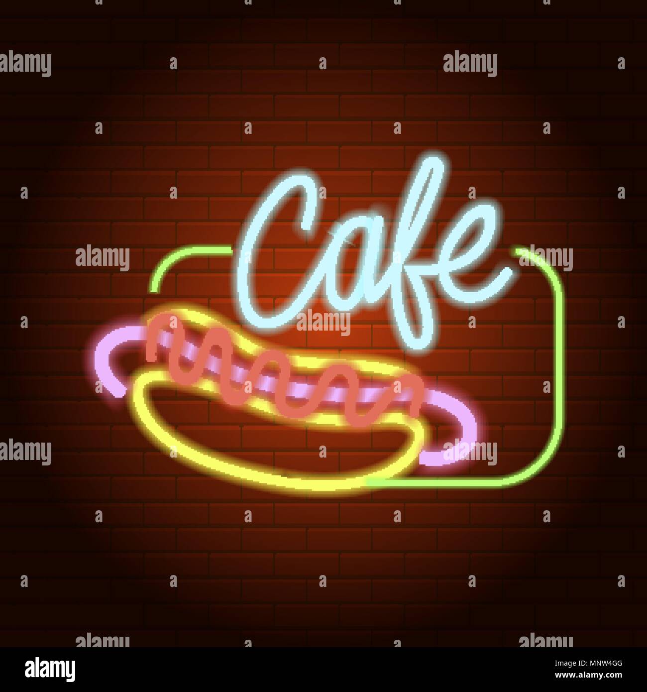 Hot dog cafe neon light icon, realistic style Stock Vector Image & Art ...