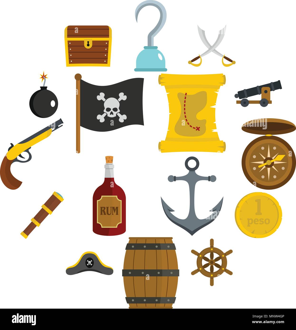 Pirate icons set in flat style Stock Vector Image & Art - Alamy