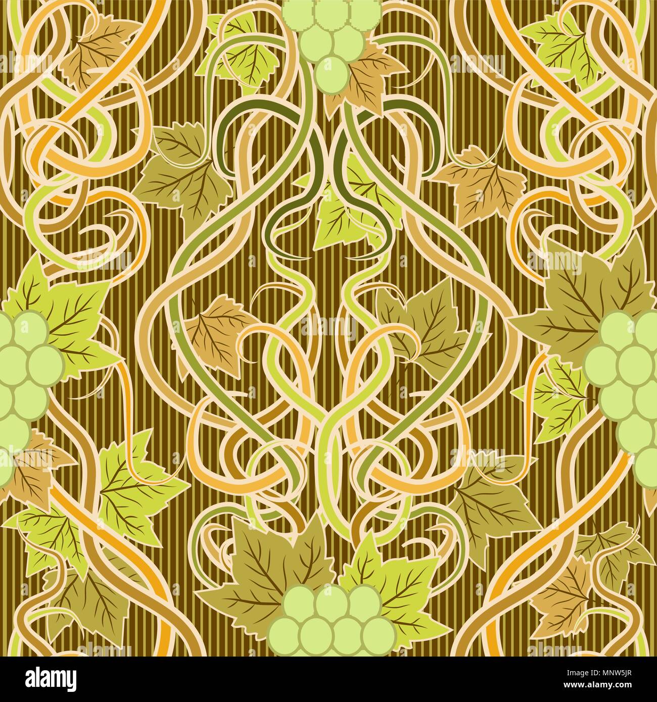 Seamless pattern with grape in art nouveau style, vector illustration ...