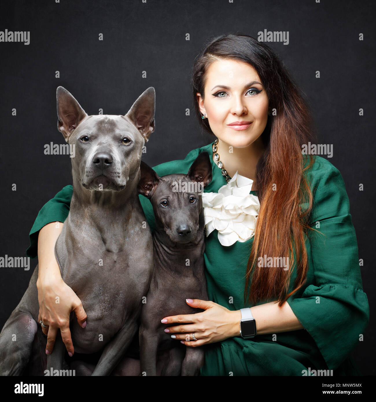 woman with two dogs Stock Photo - Alamy