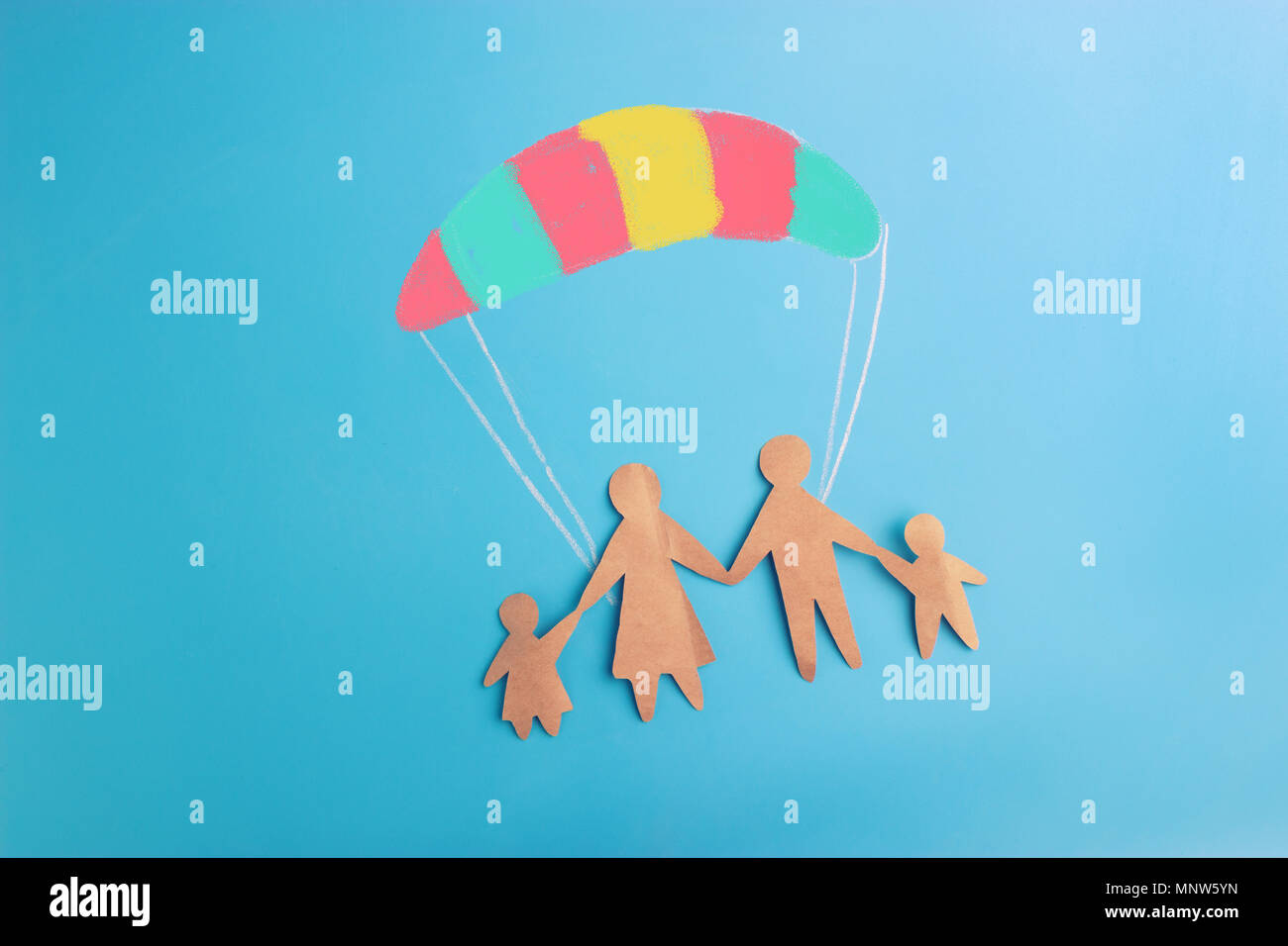 Social protection concept. family on the parachute Stock Photo - Alamy