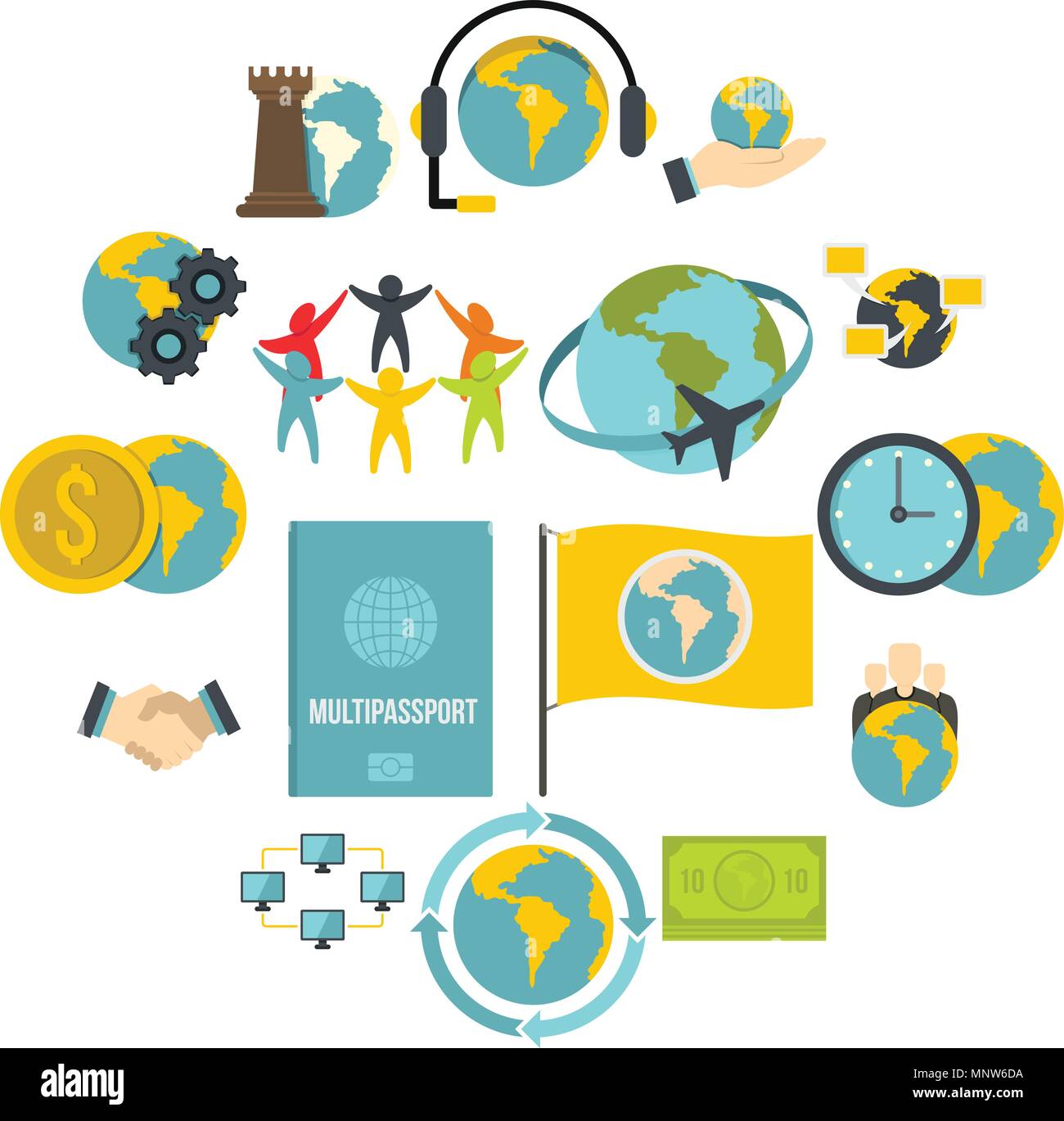 Global connections icons set in flat style Stock Vector Image & Art - Alamy