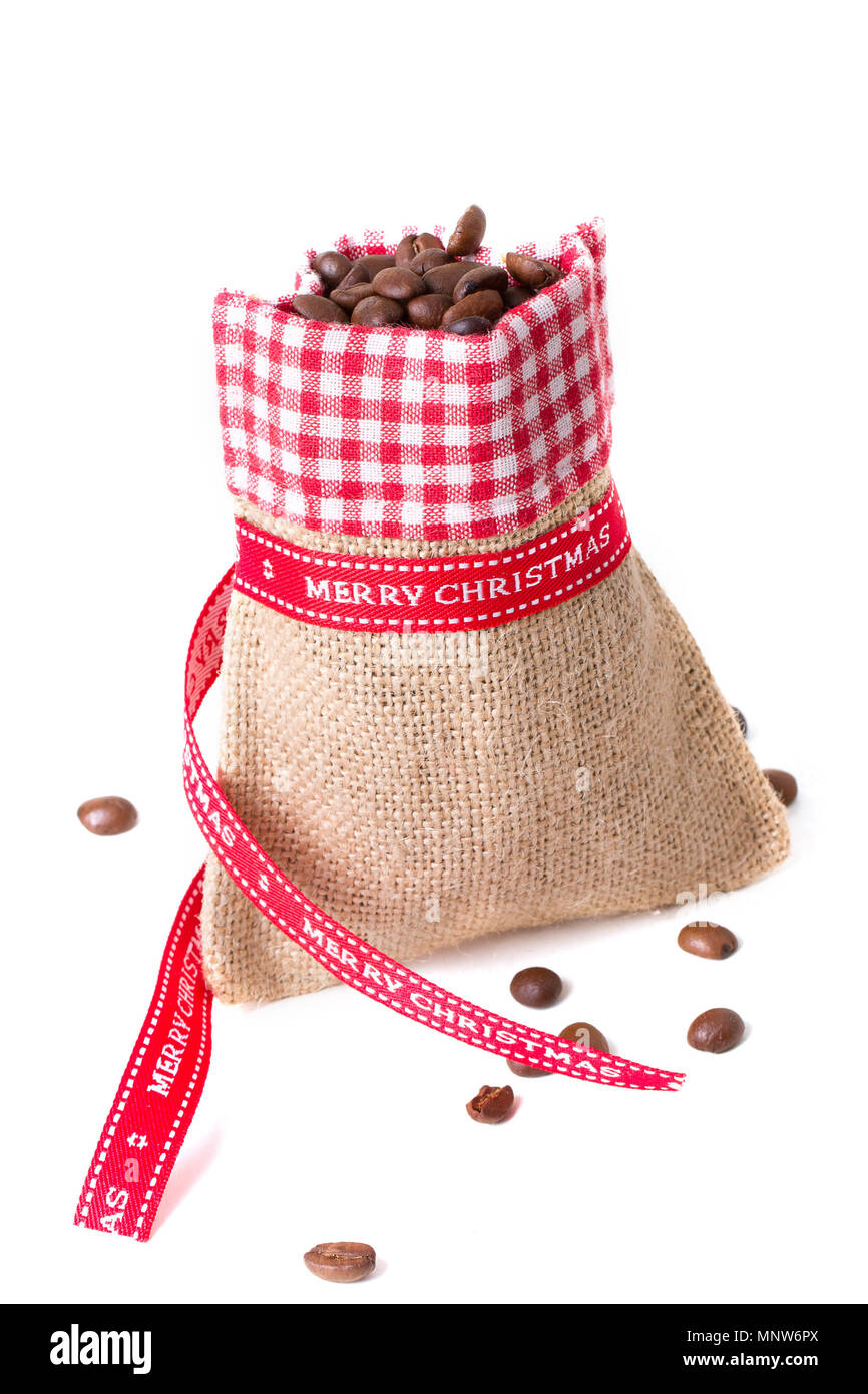 closed sack bag with red bow isolated on white background Stock Photo ...