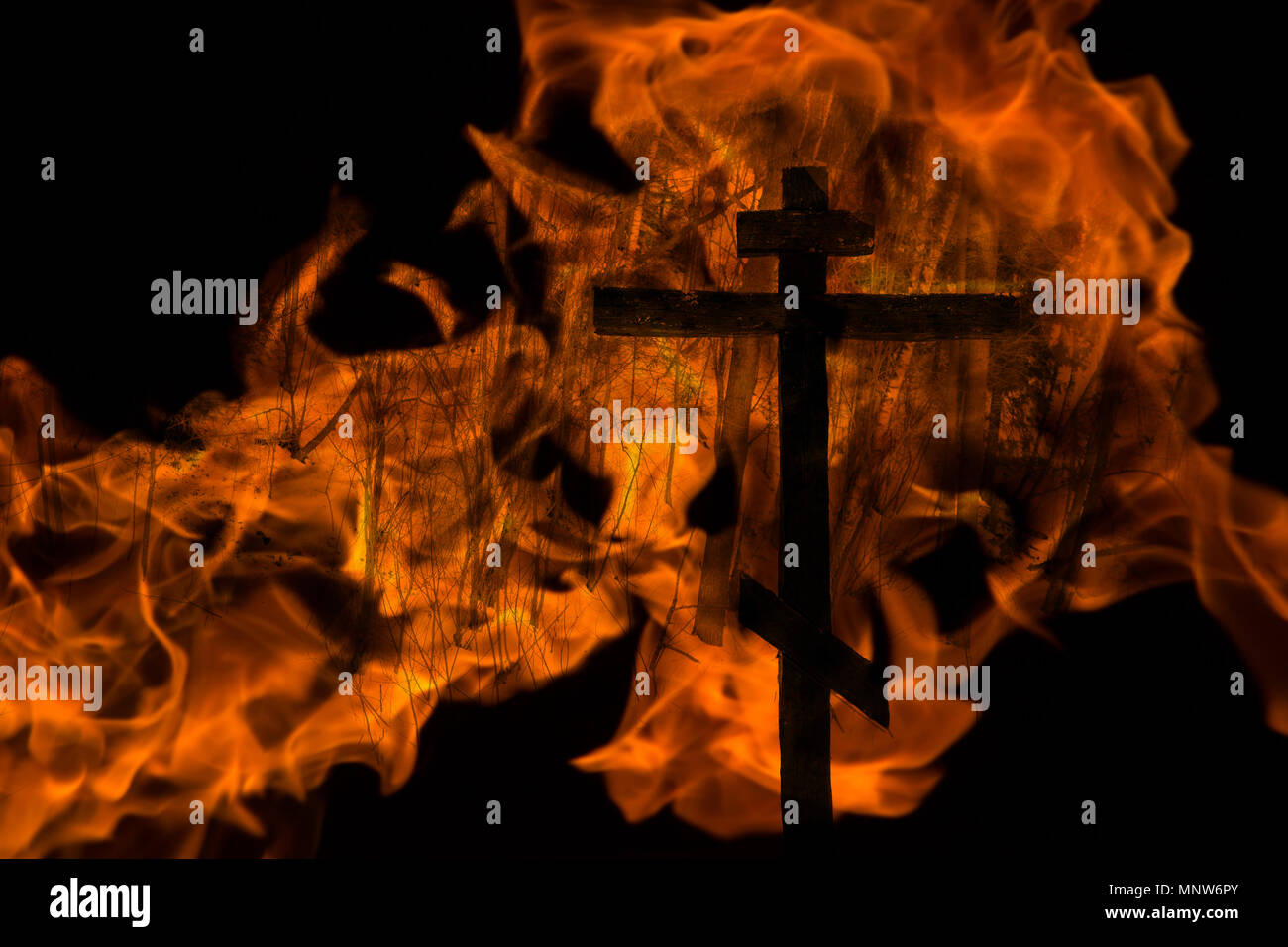 Christ on cross in fire hi-res stock photography and images - Alamy