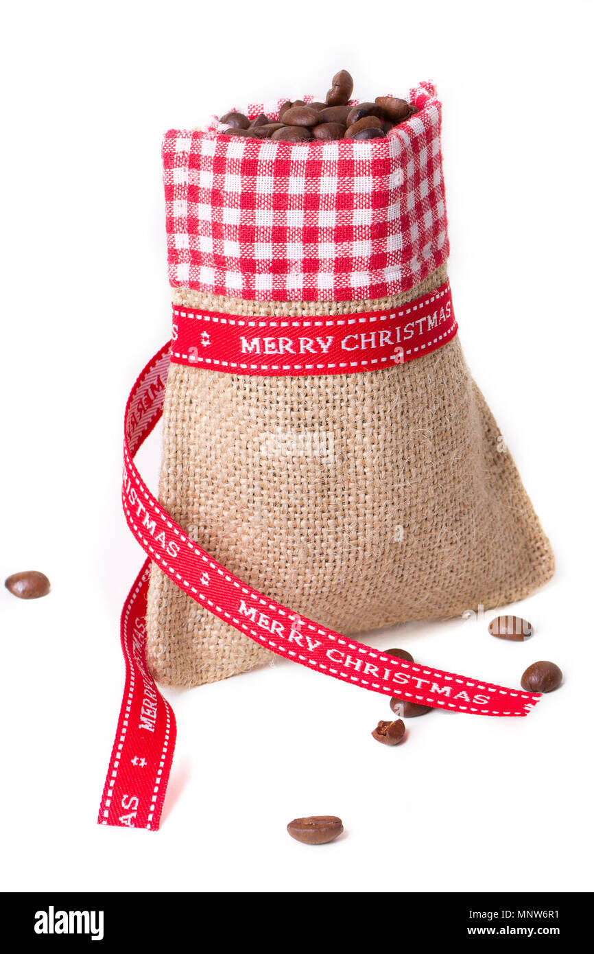 closed sack bag with red bow isolated on white background Stock Photo ...