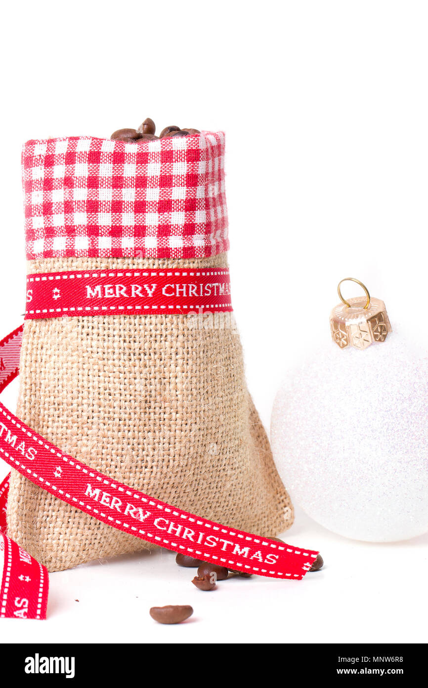 closed sack bag with red bow isolated on white background Stock Photo ...