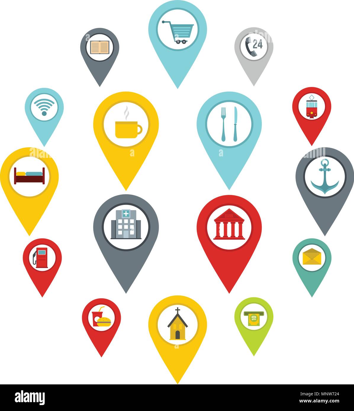 Points of interest icons set in flat style Stock Vector Image & Art - Alamy