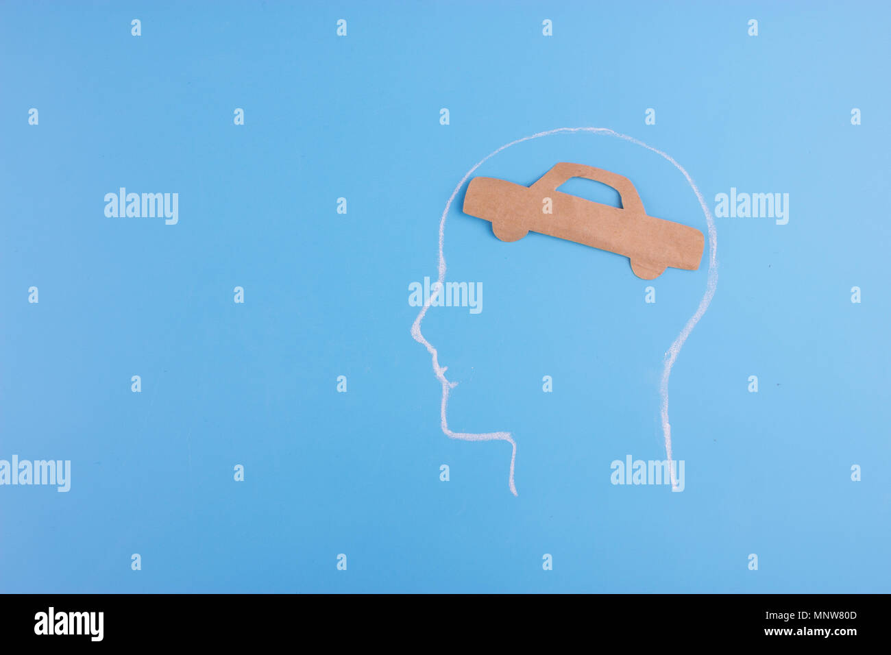 crayon sketched head silhouette on blue background Stock Photo - Alamy