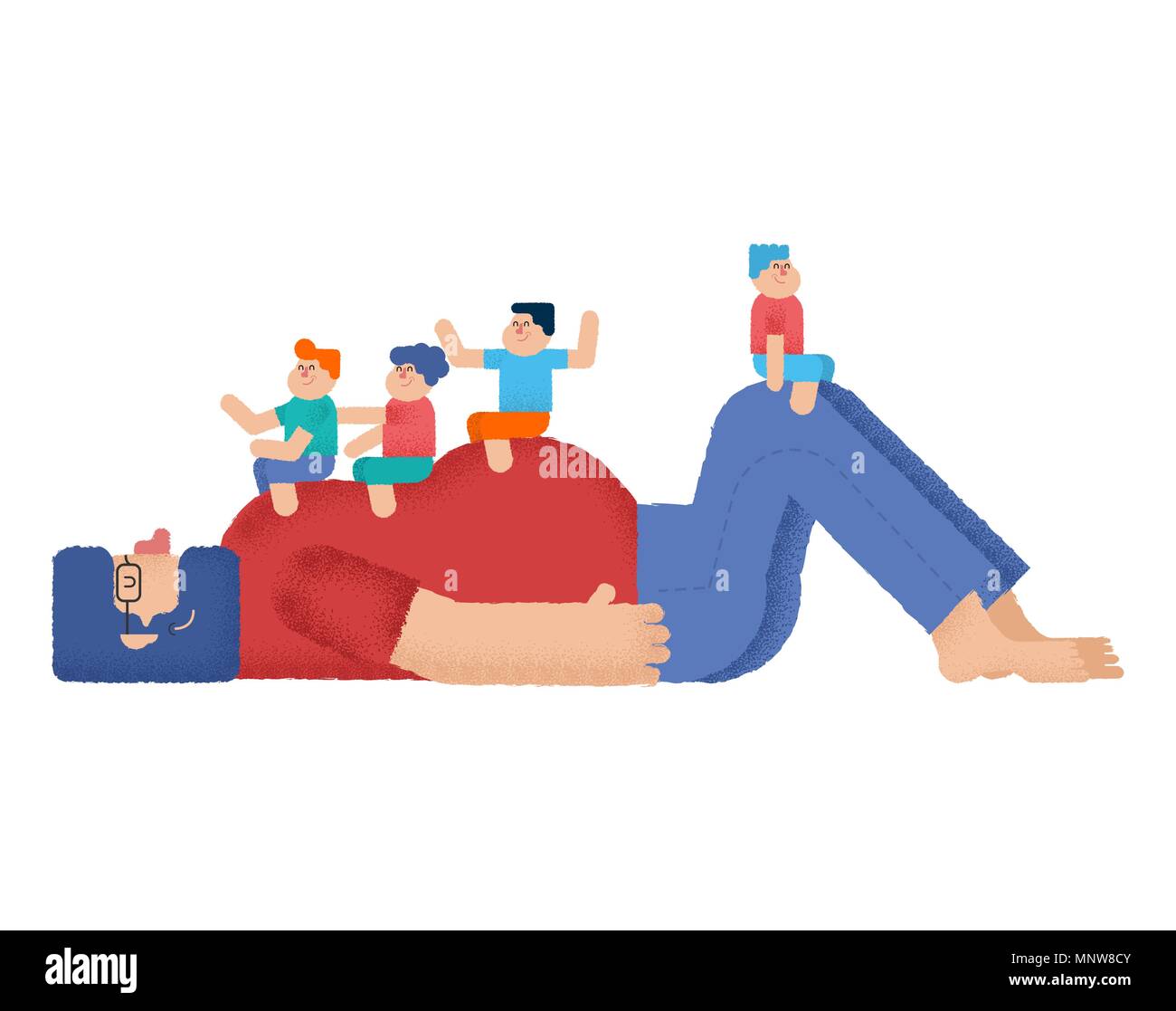 Fathers Day Dad and child. Strong daddy plays with kid. Book ...