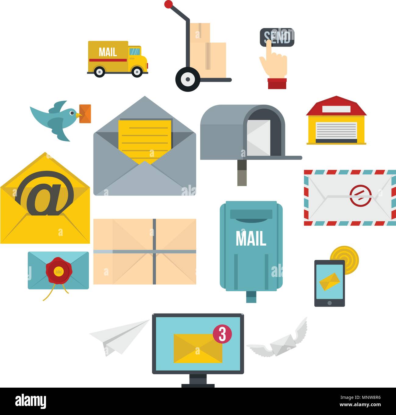 Poste service icons set in flat style Stock Vector Image & Art - Alamy