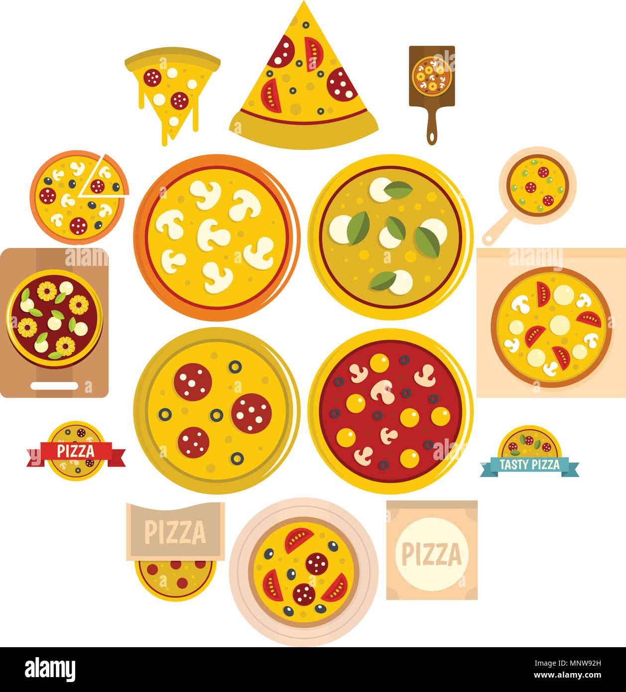 Pizza icons set in flat style Stock Vector Image & Art - Alamy