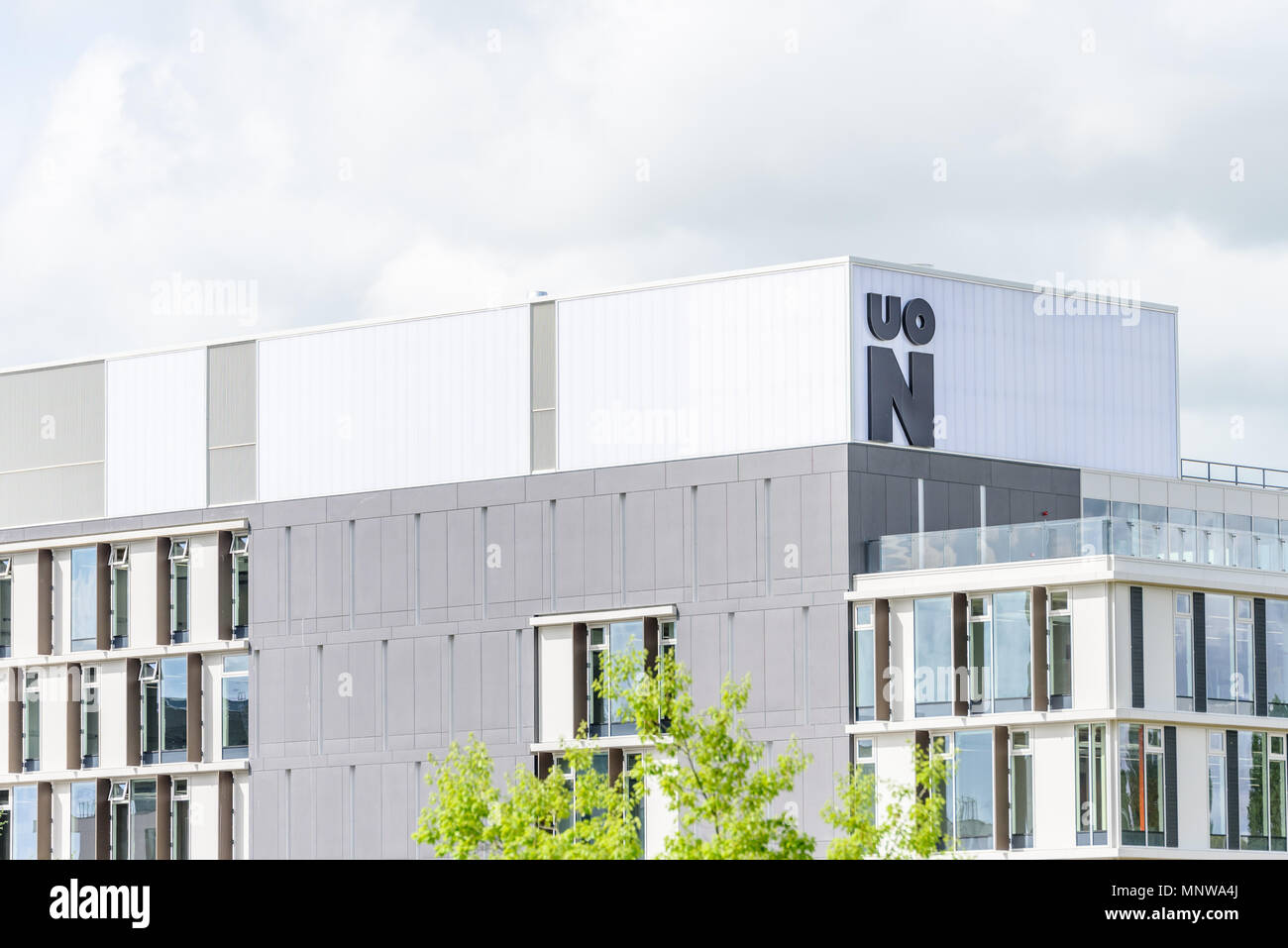 Northampton UK May 9, 2018: University of Northampton logo sign on new ...
