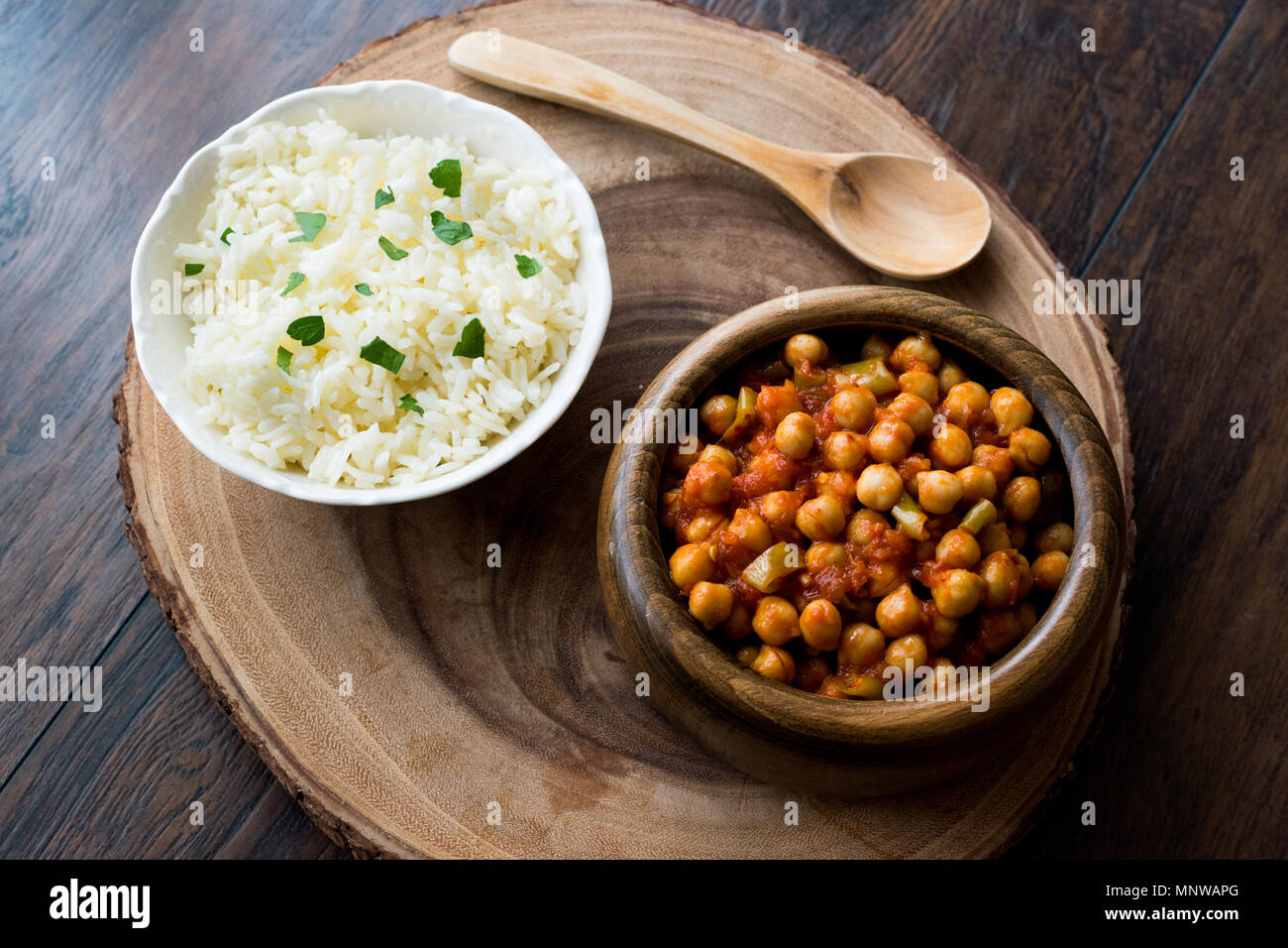 Chana Masala Chickpeas served with rice. Traditional Food Stock Photo ...