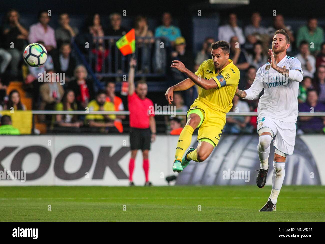 Mario Gaspar and Sergio Ramos during the match between Villarreal CF ...